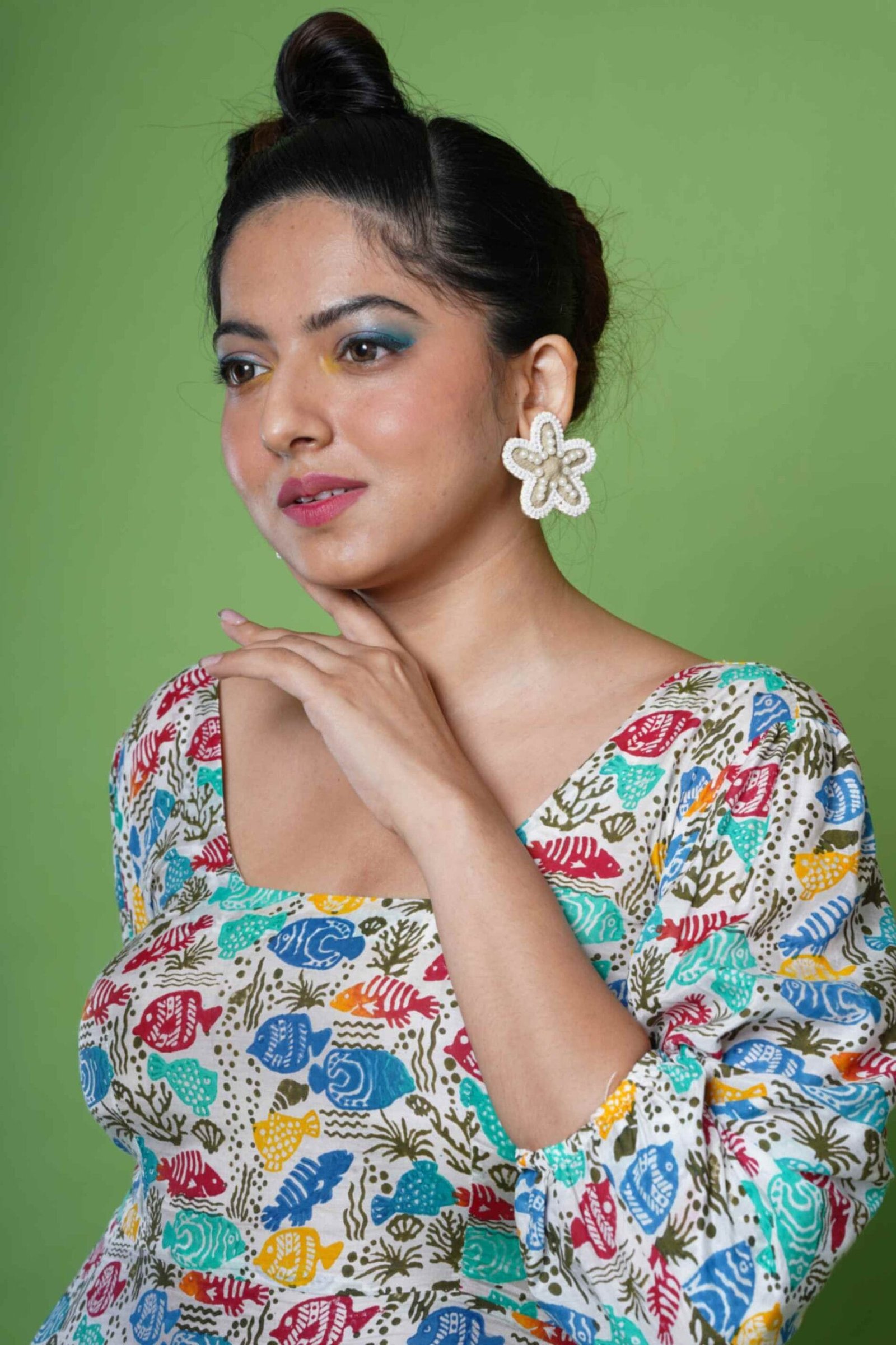 Block Print Underwater Theme Women Midi Dress