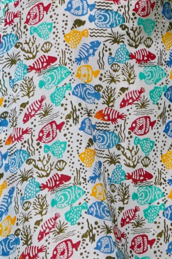 Block Print Underwater Theme Women Midi Dress